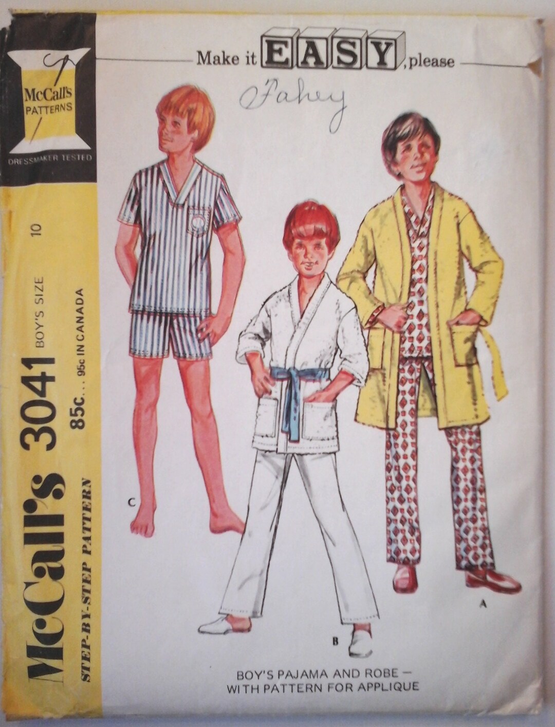 Mccall's 3041 Boys Pajama Pants or Shorts and Top, Robe With Tie Belt ...