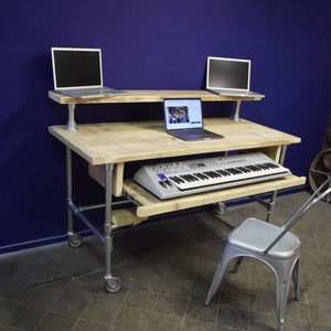 Industrial Style Music Studio Desk With Extending Keyboard Shelf, and ...