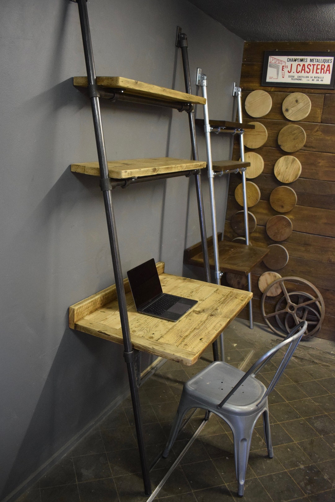 Deep (60cm) Raw Steel Lean-to Desk/ladder Desk, Industrial Style ...