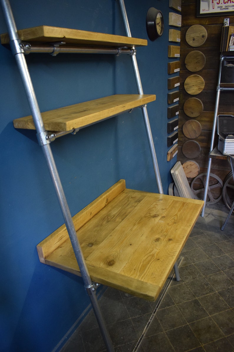 Deep (60cm) Lean-to Desk/ladder Desk, Industrial Style, Galvanised ...