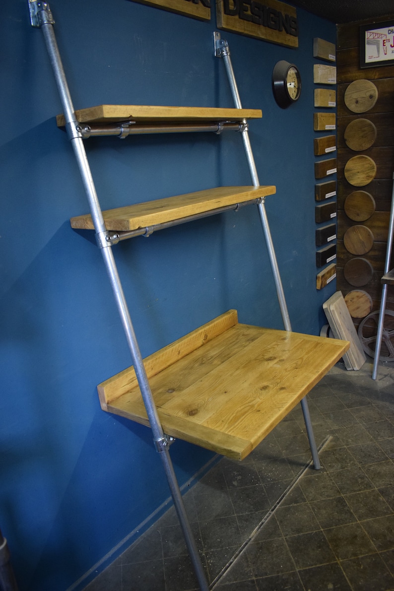 Deep (60cm) Lean-to Desk/ladder Desk, Industrial Style, Galvanised ...