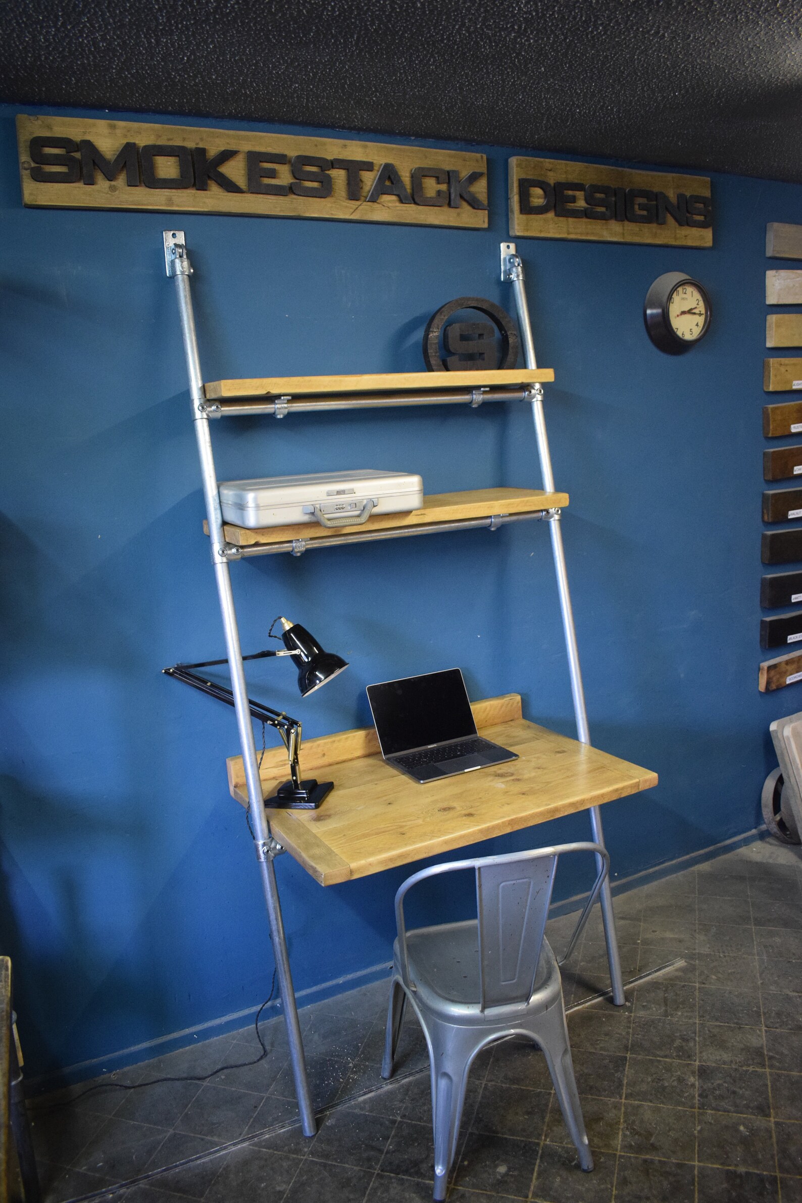 Deep (60cm) Lean-to Desk/ladder Desk, Industrial Style, Galvanised ...