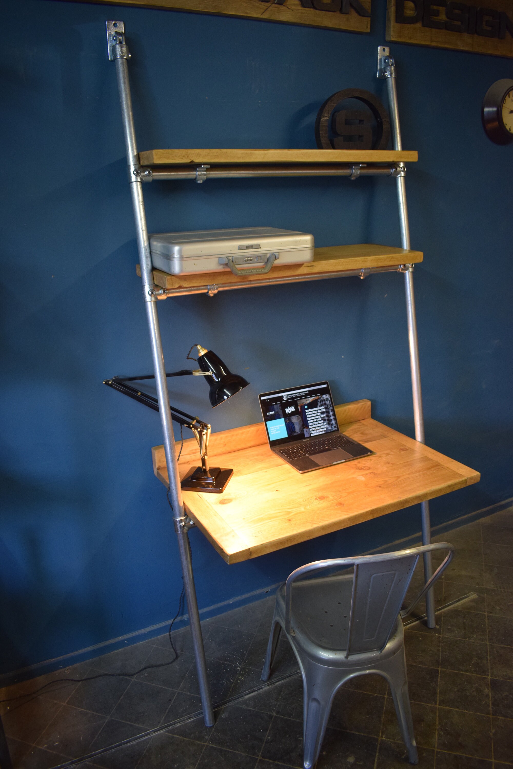 Deep (60cm) Lean-to Desk/ladder Desk, Industrial Style, Galvanised ...