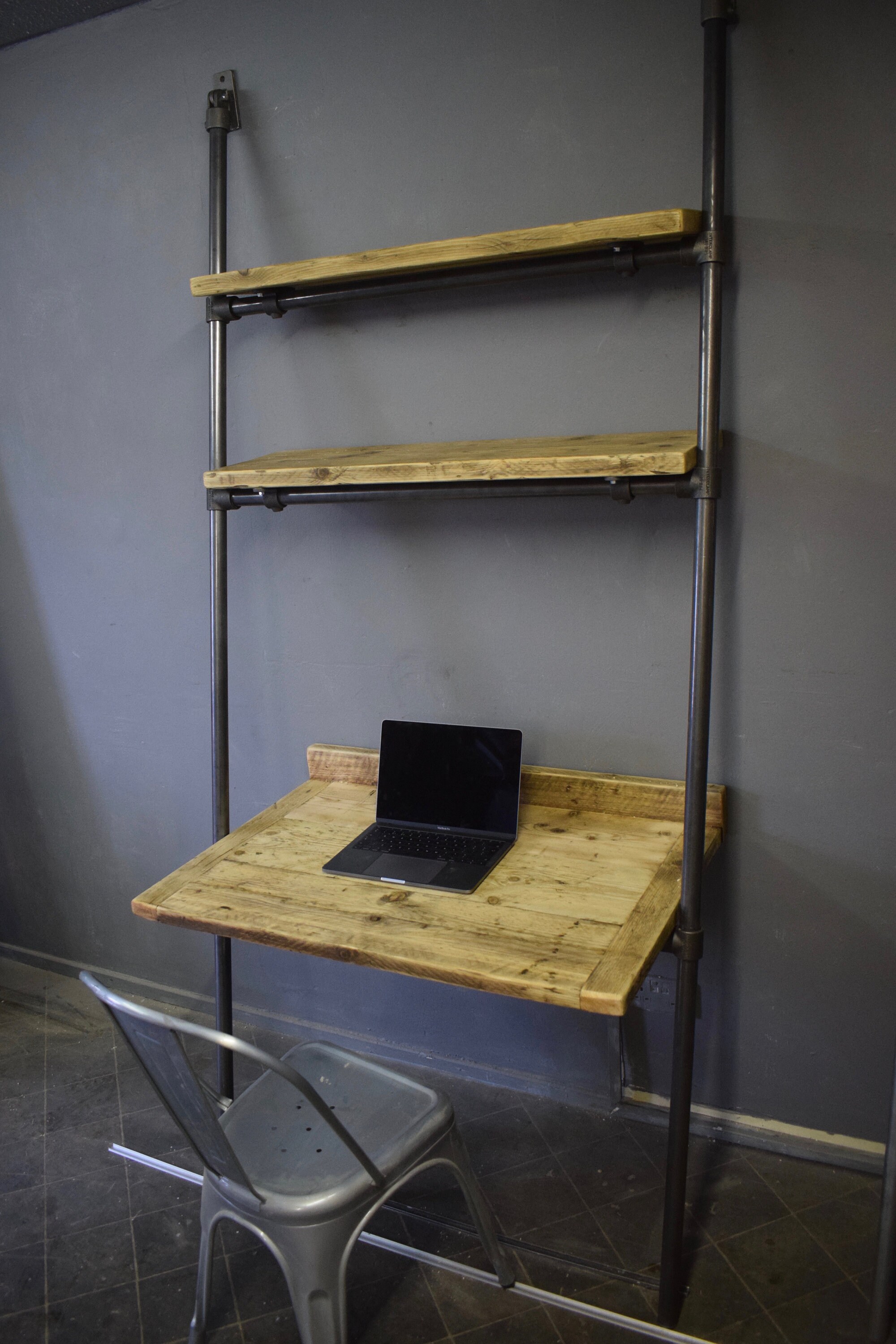 Deep 60cm Raw Steel Lean-to Desk/Ladder Desk Industrial | Etsy