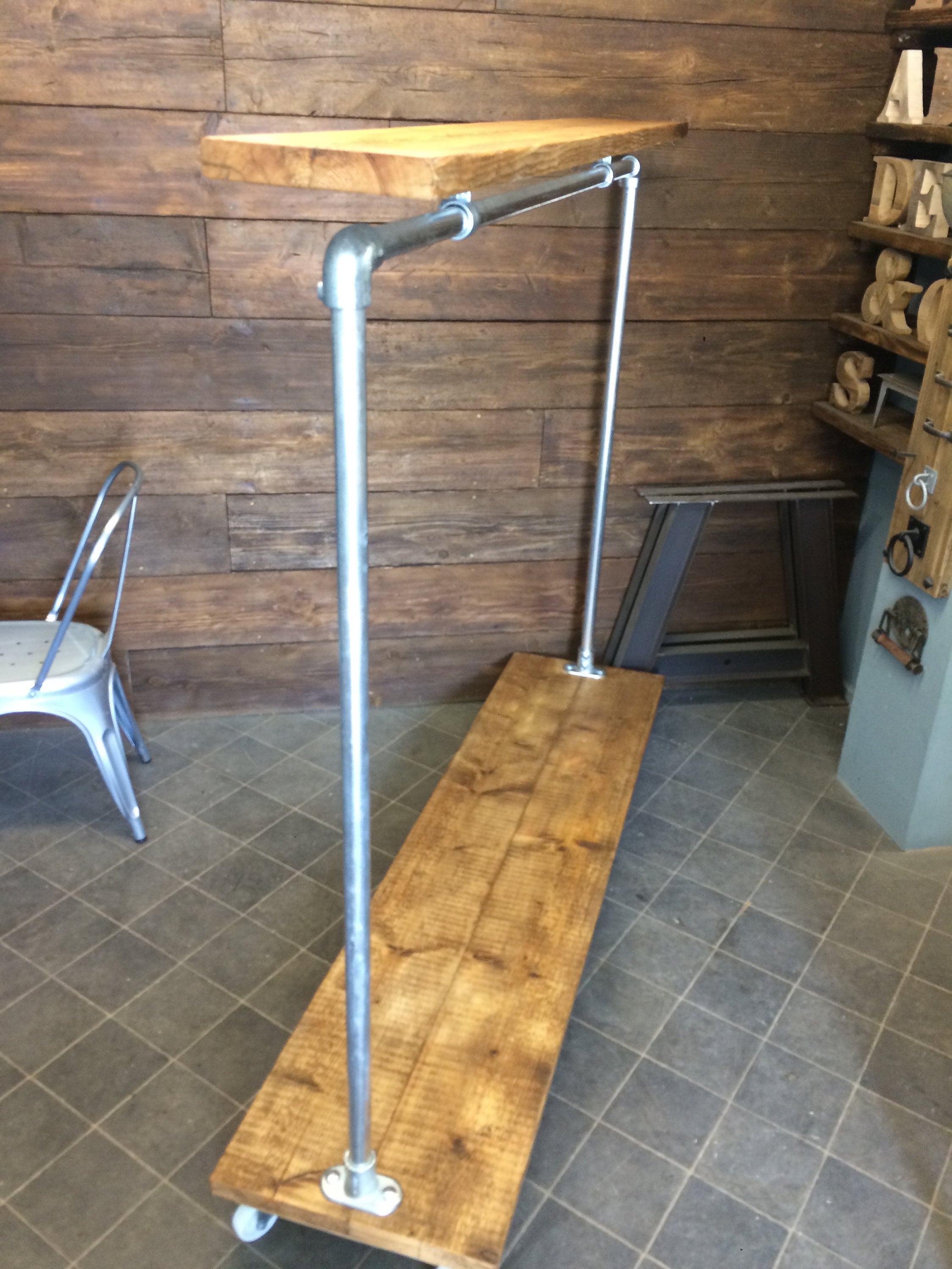 Industrial Style Hanging Rail on Castors with Shelf above | Etsy