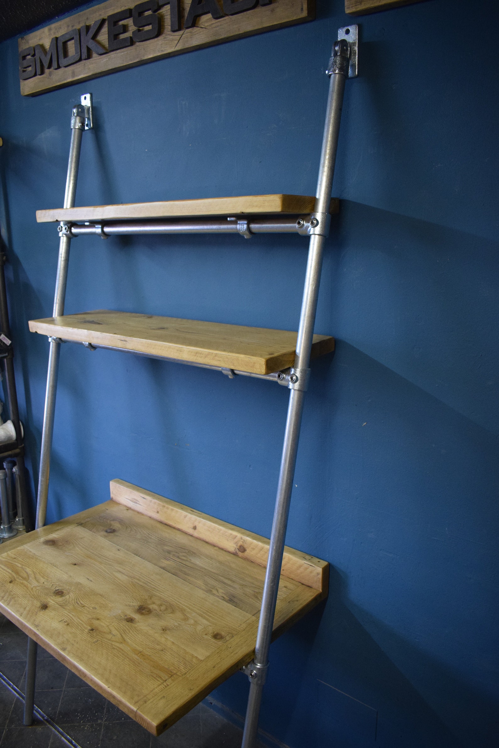 Deep (60cm) Lean-to Desk/ladder Desk, Industrial Style, Galvanised ...