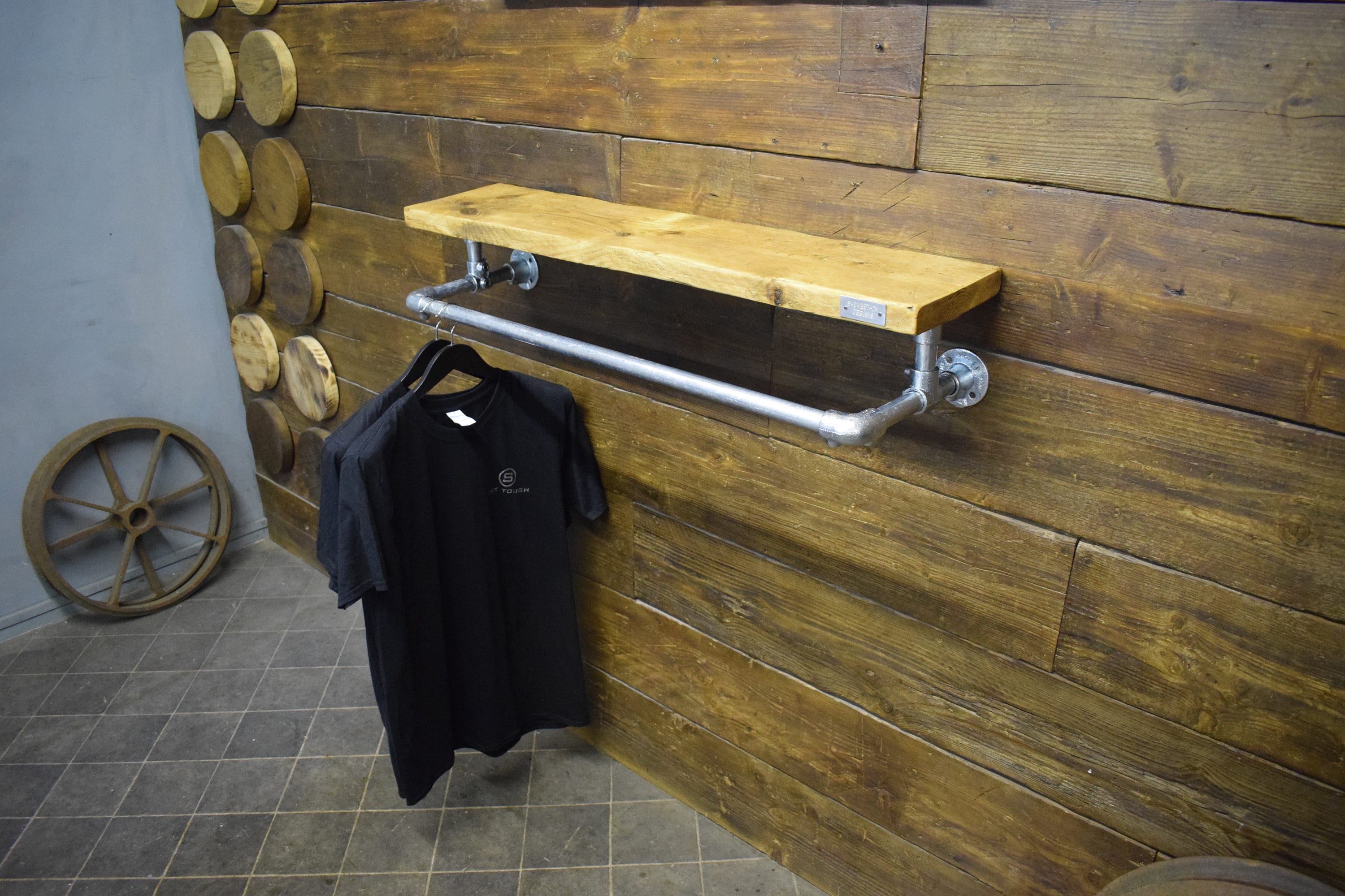 Wall Mounted Hanging Rail With Shelf, Industrial Style, Reclaimed ...