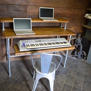 Industrial Style Music Studio Desk With Extending Keyboard Shelf, and ...