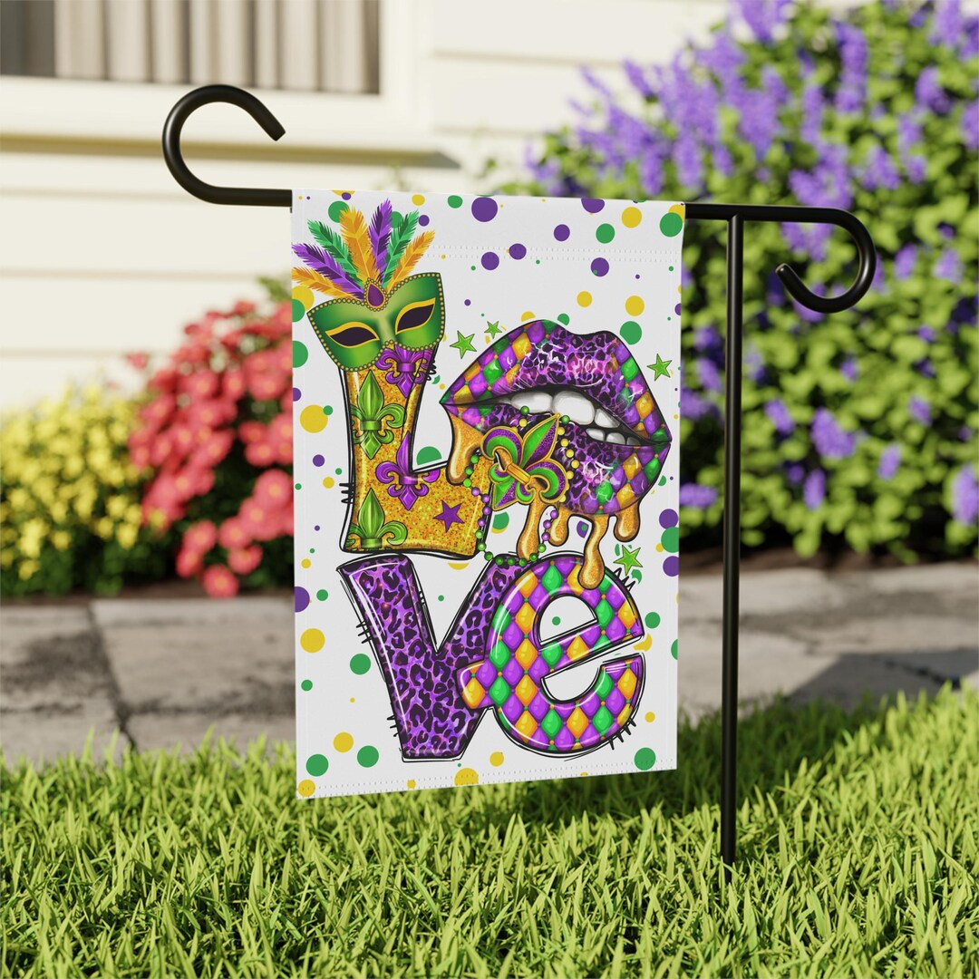 Mardi Gras Love Flag, Fat Tuesday Purple Gold and Green Flag, Garden ...