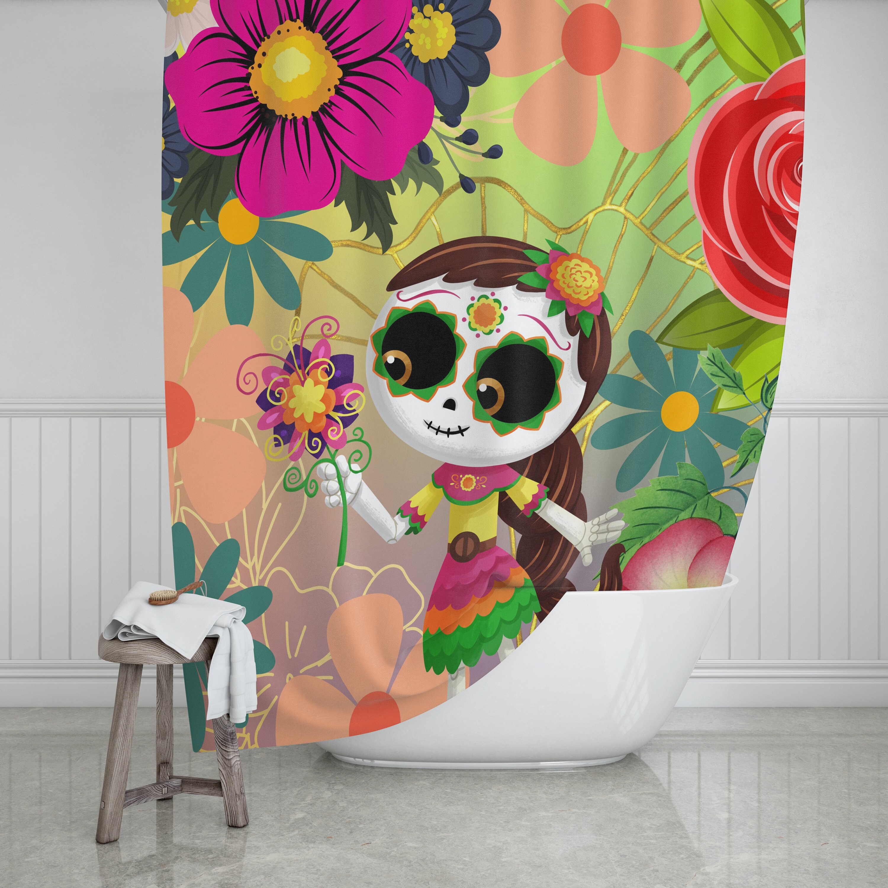 Day of the Dead Shower Curtain | Día De Los Muertos Bathroom Decor ...
