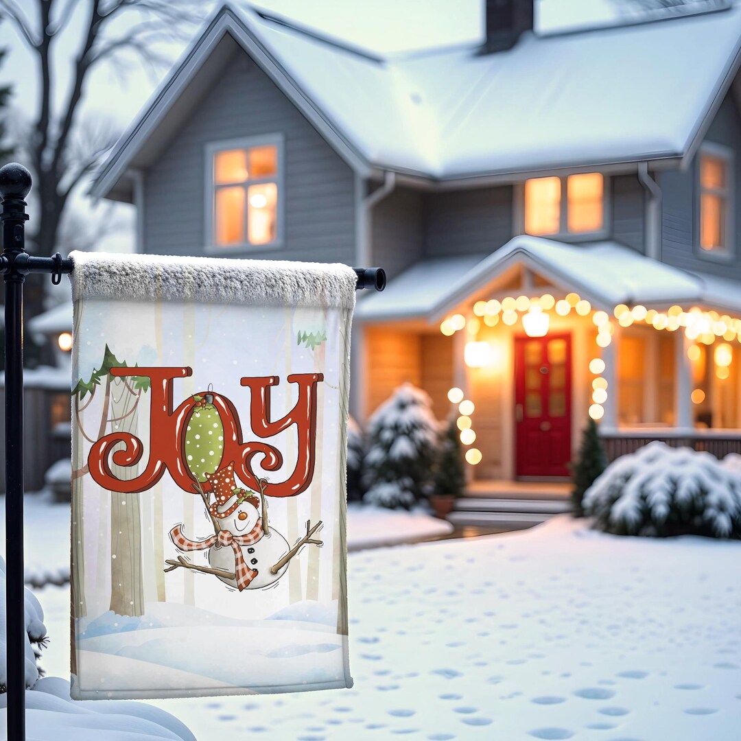 Whimsical Christmas Snowman Joy Flag, Winter Outdoor Yard Decor ...