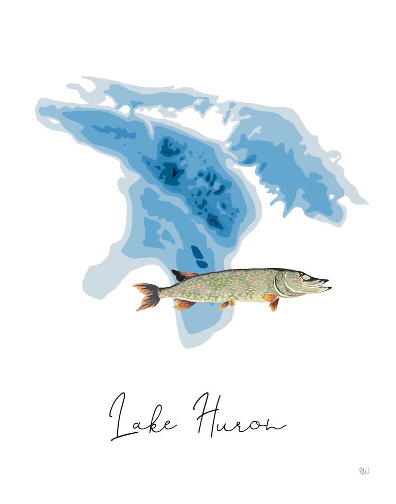 Lake Huron Map-northern Pike - Etsy