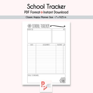 SCHOOL TRACKER Happy Planner Printable Insert, Create 365, Happy ...