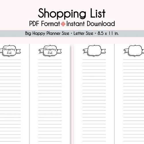Big Happy Planner Grocery List Insert Printable Shopping - Etsy
