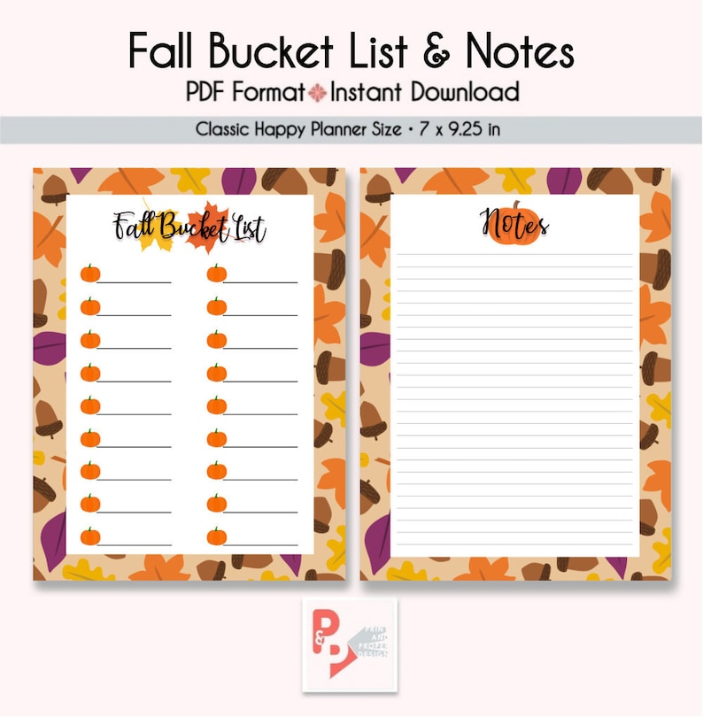FALL BUCKET LIST & Notes Page Happy Planner Printable Inserts - Etsy