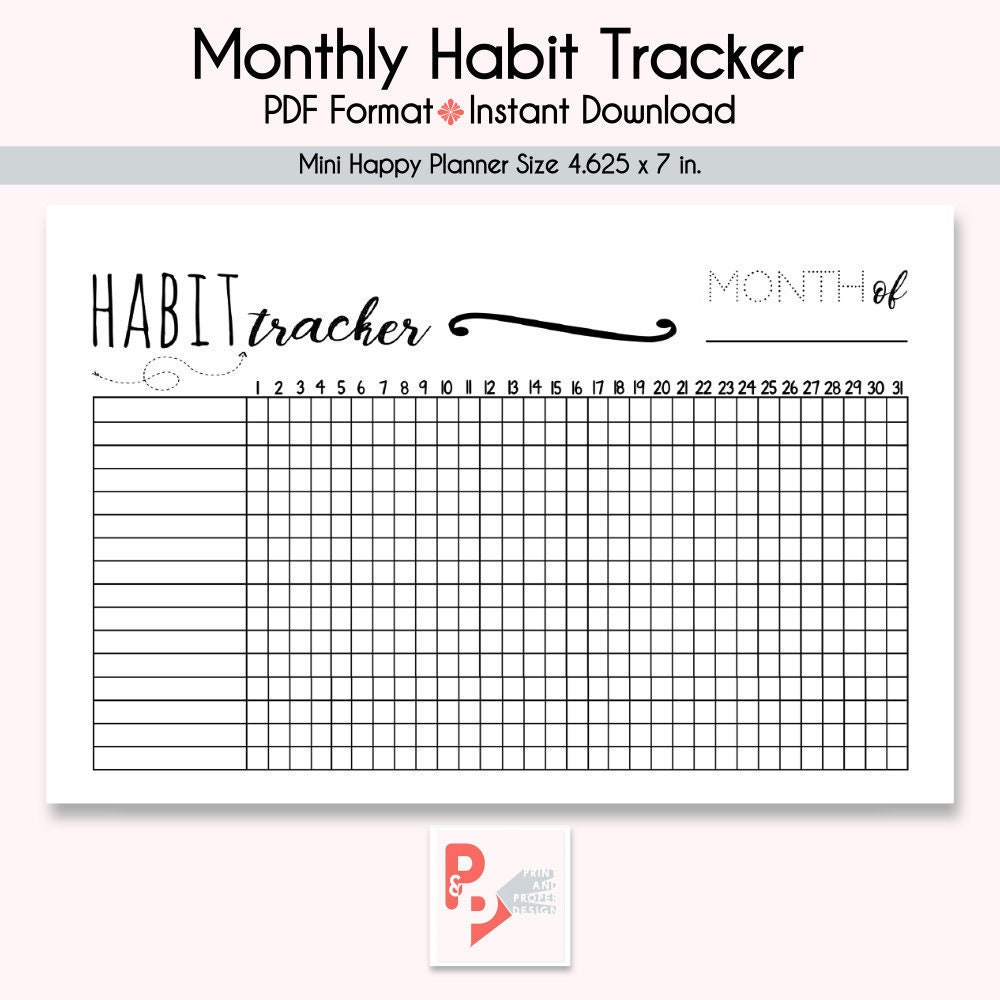 Calendars & Planners Paper & Party Supplies Paper Habit Tracker Monthly ...