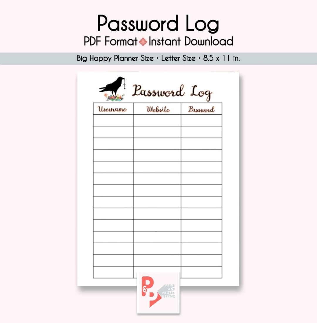 Password Log Printable Insert, Big Happy Planner (PDF Pattern) - Etsy