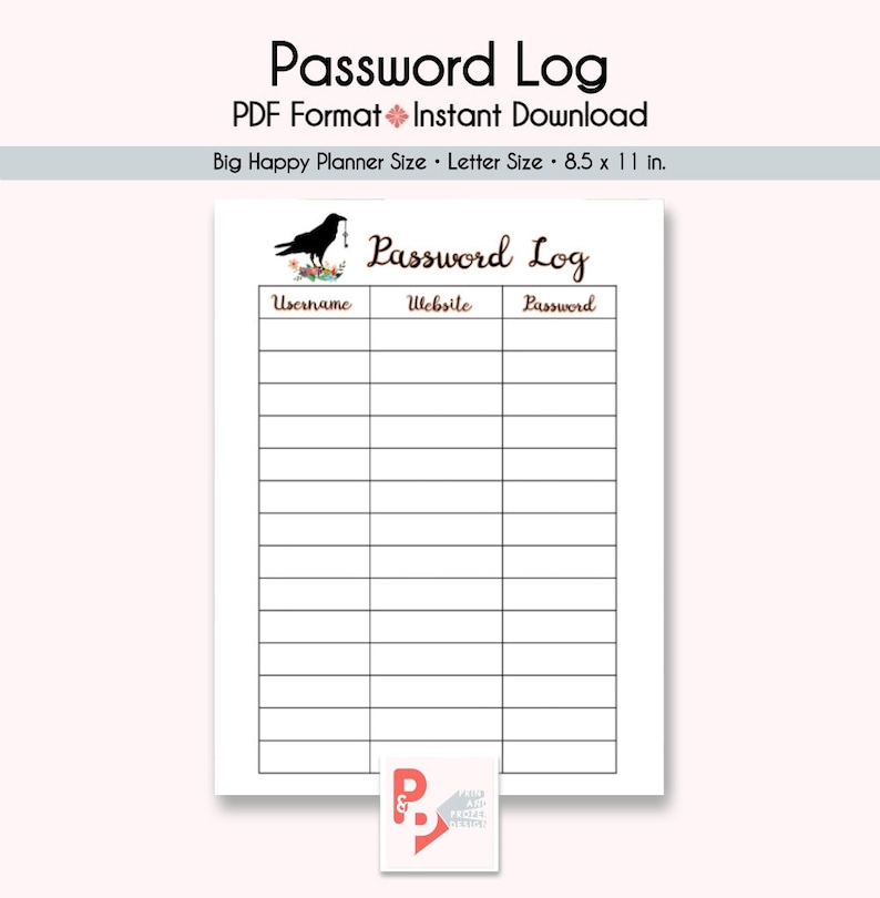 PASSWORD LOG Big Happy Planner Printable Insert, Create 365, Happy ...