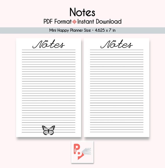 NOTES Mini Happy Planner Printable Inserts Create 365 Happy | Etsy