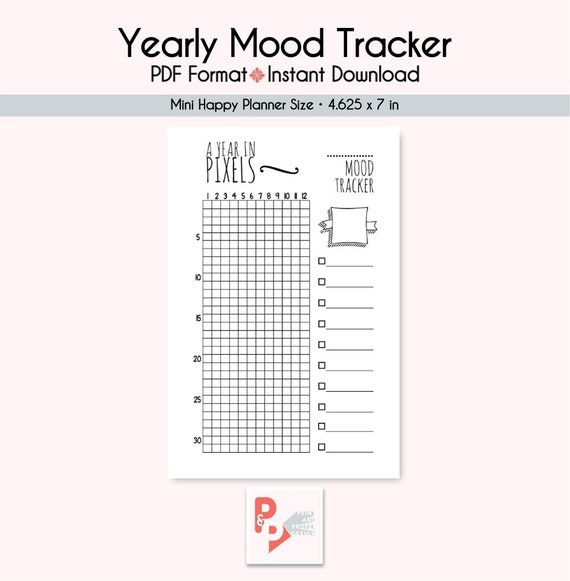 Blank YEARLY MOOD TRACKER Mini Happy Planner Printable Insert | Etsy