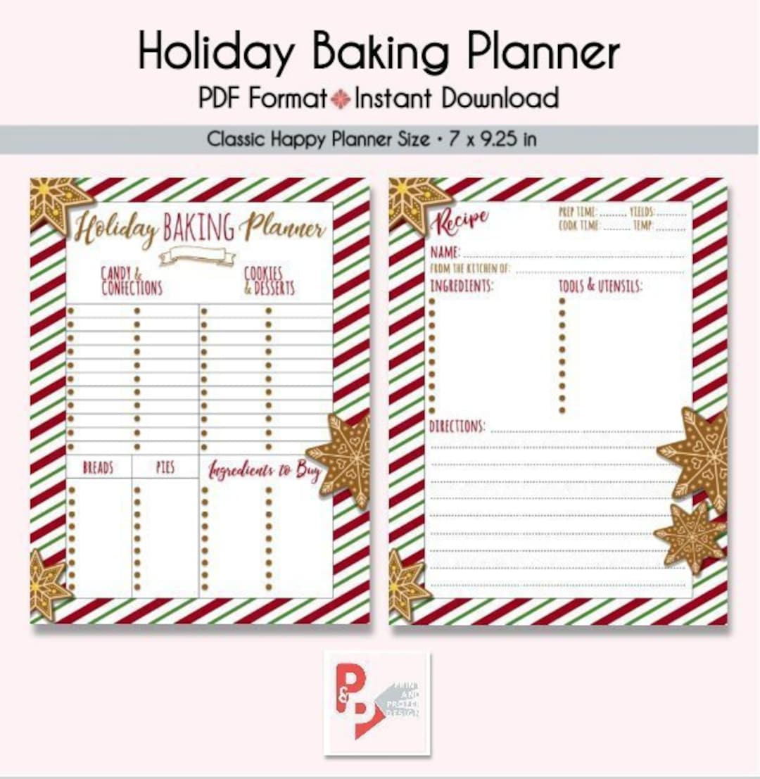 HOLIDAY BAKING PLANNER Happy Planner Printable Inserts, Create 365 ...