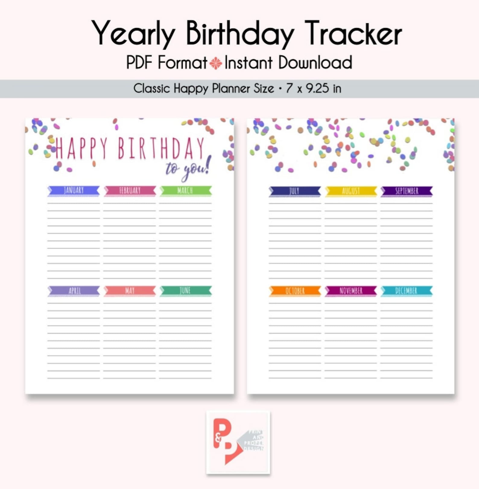 Yearly Birthday Tracker, Happy Planner Printable Insert (digital ...