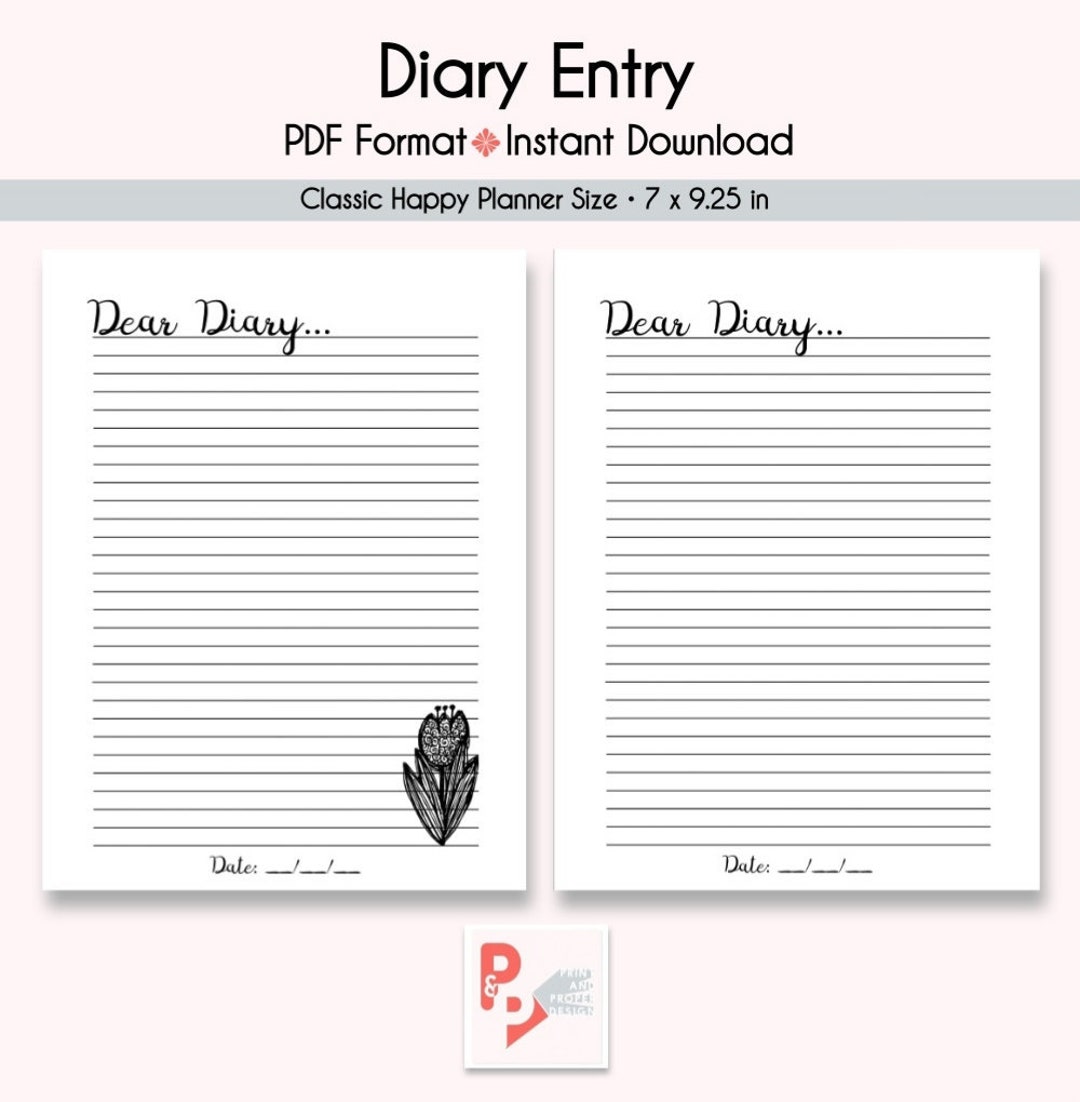 DIARY ENTRY Happy Planner Printable Insert, Create 365, Happy Planner ...