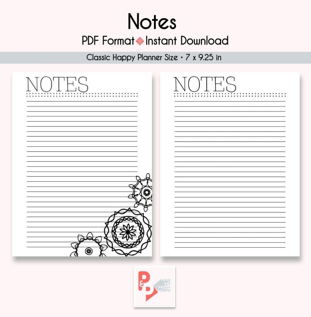 NOTES Happy Planner Printable Inserts Create 365 Happy - Etsy