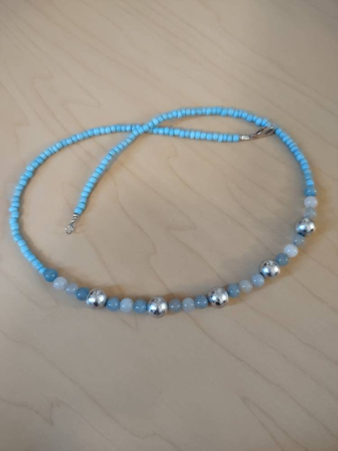 Light Blue Bead Necklace 18 Inches. - Etsy