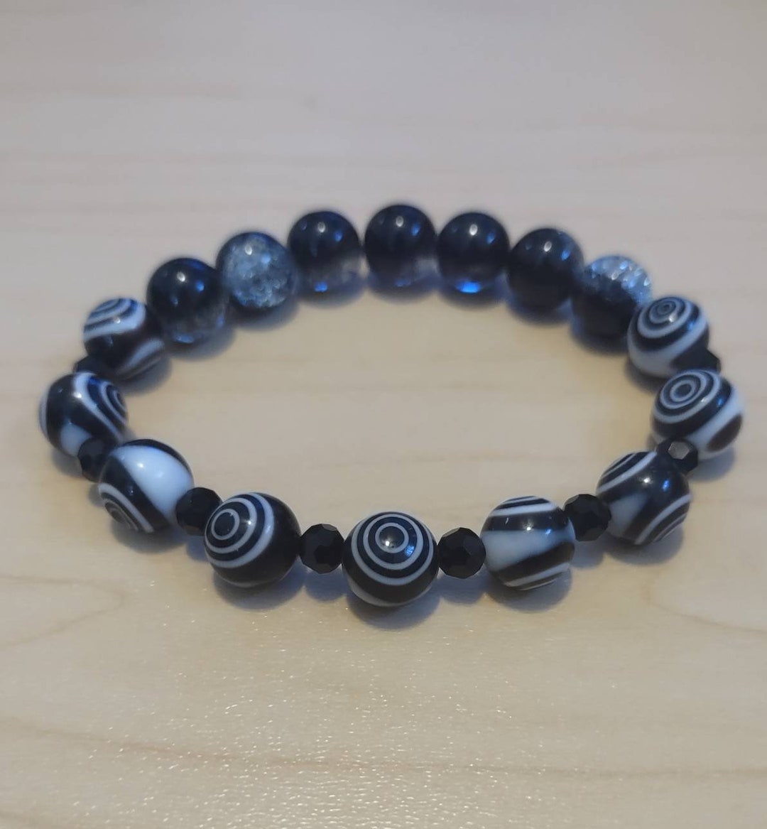 Handmade Black and White Stretch Bracelet for Her, 8 Mm Bead Bracelet ...