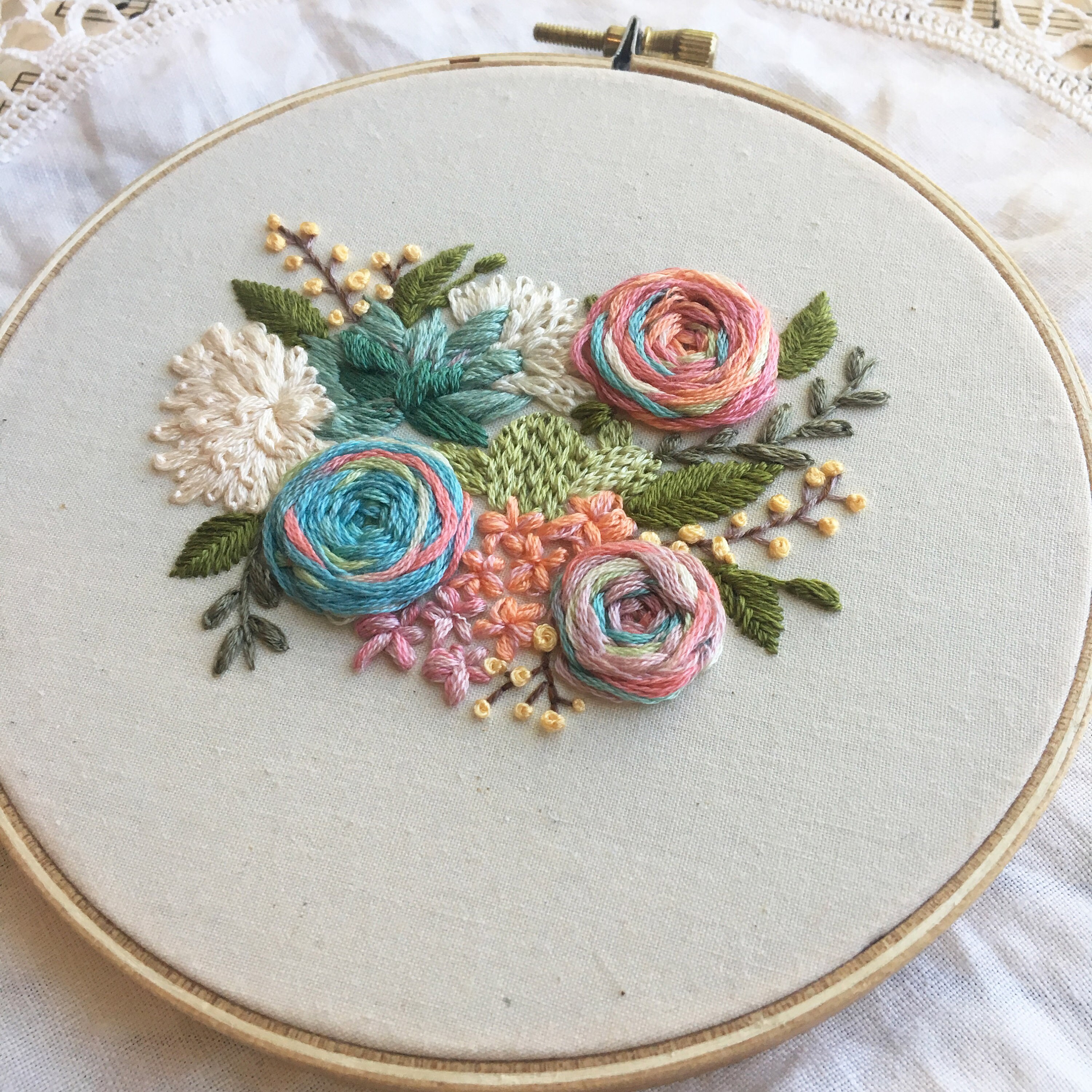 Hand Embroidered Roses Succulents & Flowers in 5 Hoop - Etsy Canada