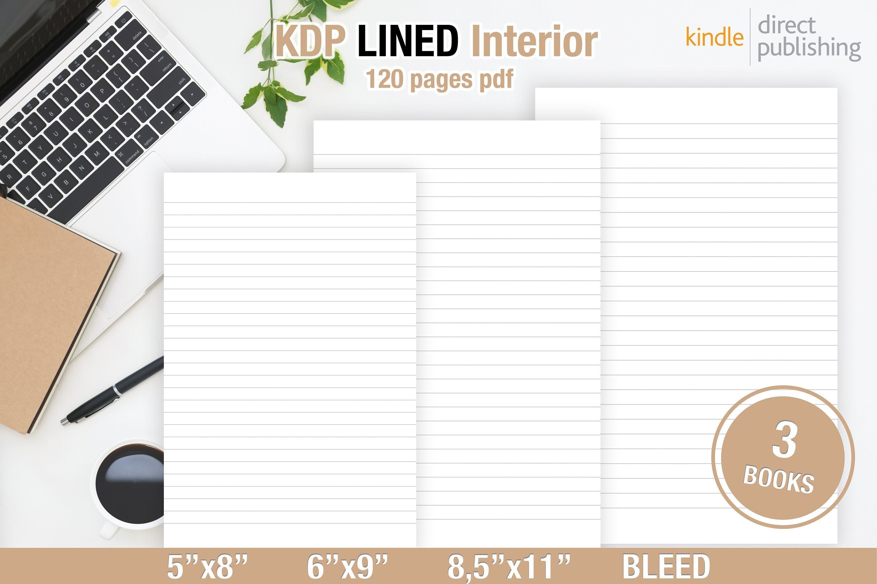 KDP Lined Interior, PDF Template, Low Content Books, 120 Page Lined ...