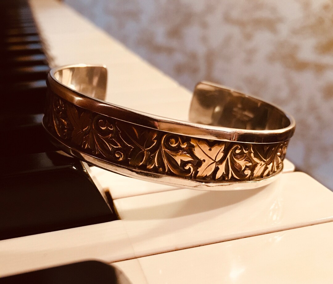 1970's Ed Levin Ivy and Vine Bronze Sterling Cuff Bracelet 21g Signed ...