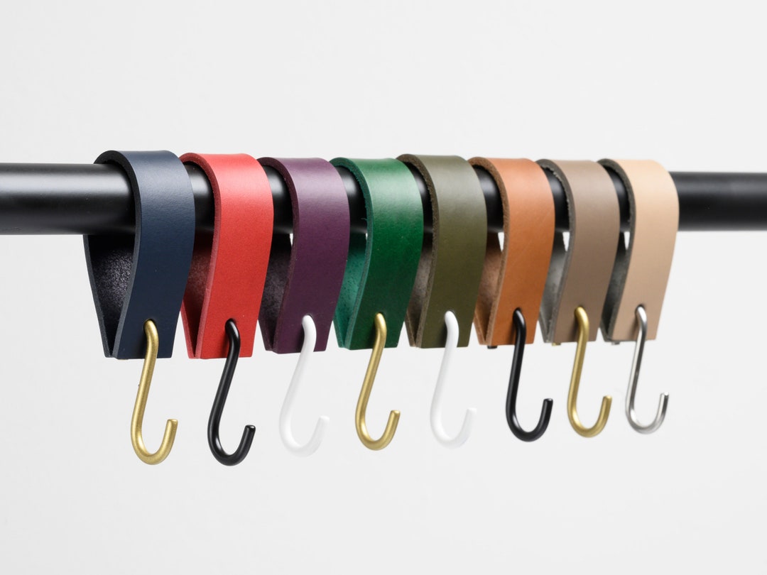 Coat S-hook Leather / Backpack and Jeans Hook / Wardrobe Strap Hanger ...