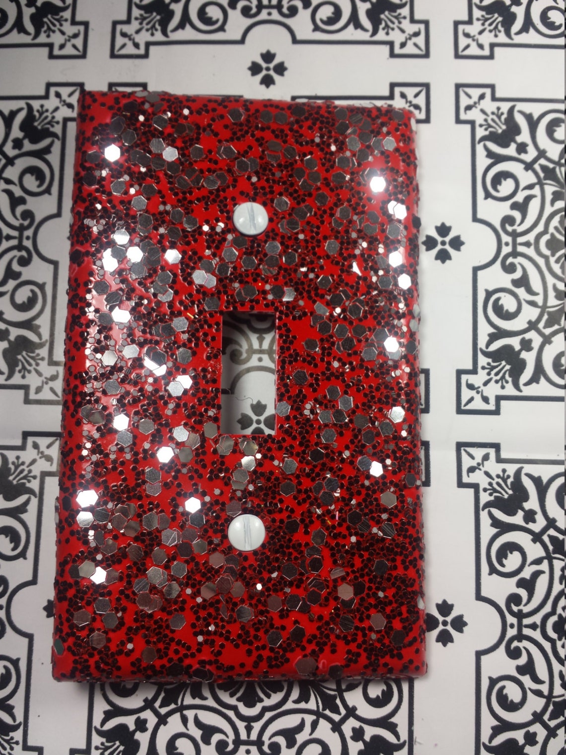 CHERRY RED Sparkle With Black & Silver Glitter \ Bling Light Switch ...