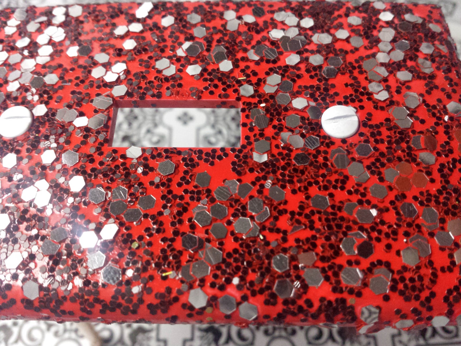 CHERRY RED Sparkle With Black & Silver Glitter \ Bling Light Switch ...