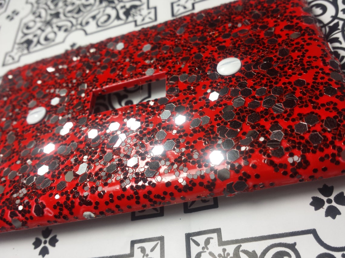 CHERRY RED Sparkle With Black & Silver Glitter \ Bling Light Switch ...
