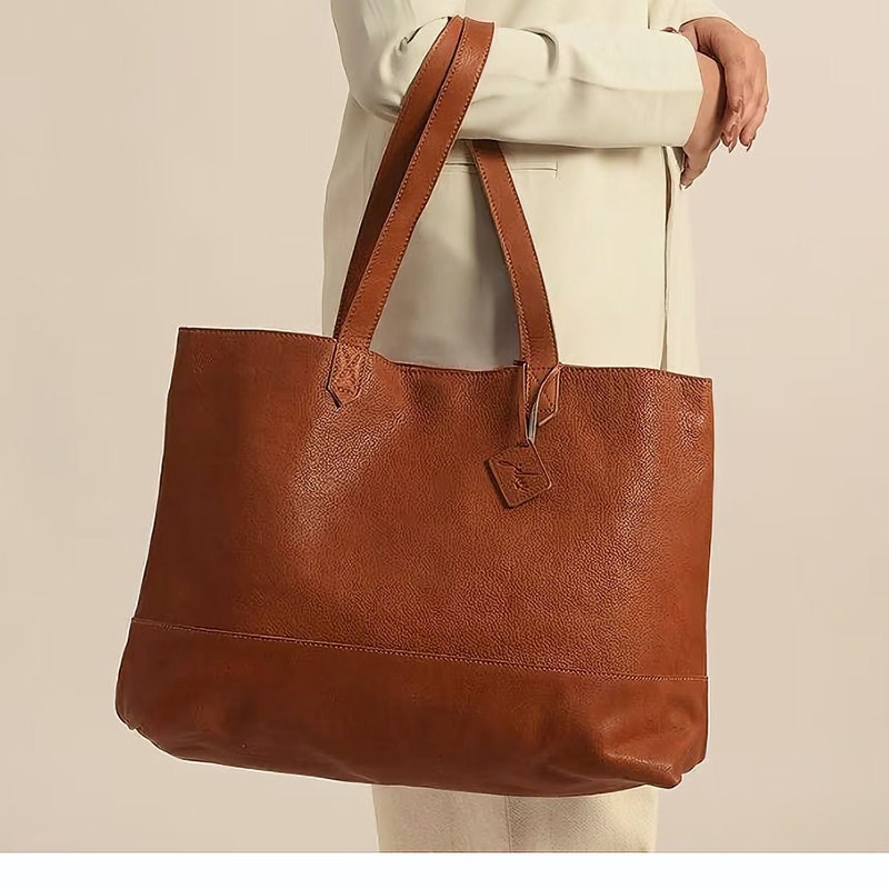 Tan Leather Tote Bag - Etsy