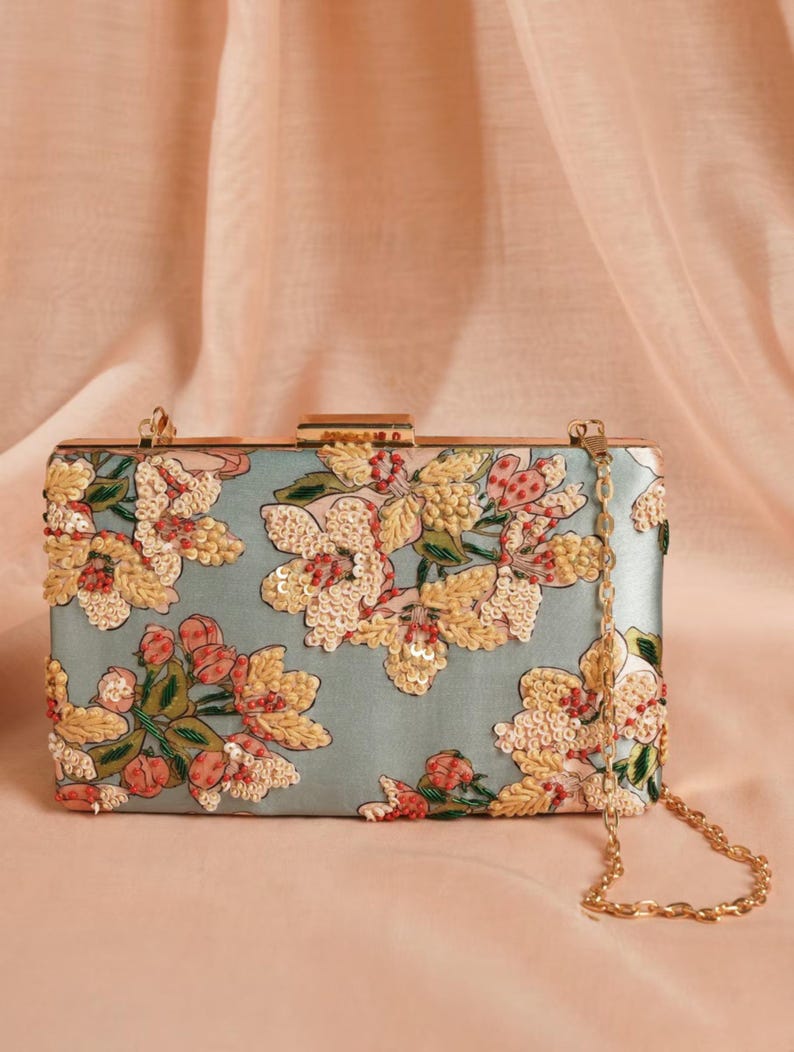 Light Blue Embellished Clutch - Evening Purse - Handcrafted Evening ...