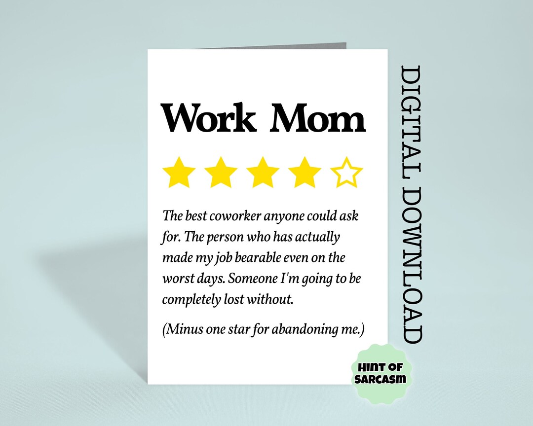 Work Mom Star Rating Print at Home Leaving Card Digital Download ...