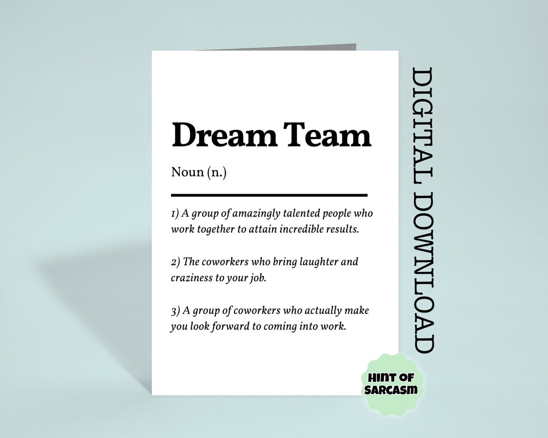 Dream Team Print at Home Card Digital Download Print at Home digital ...