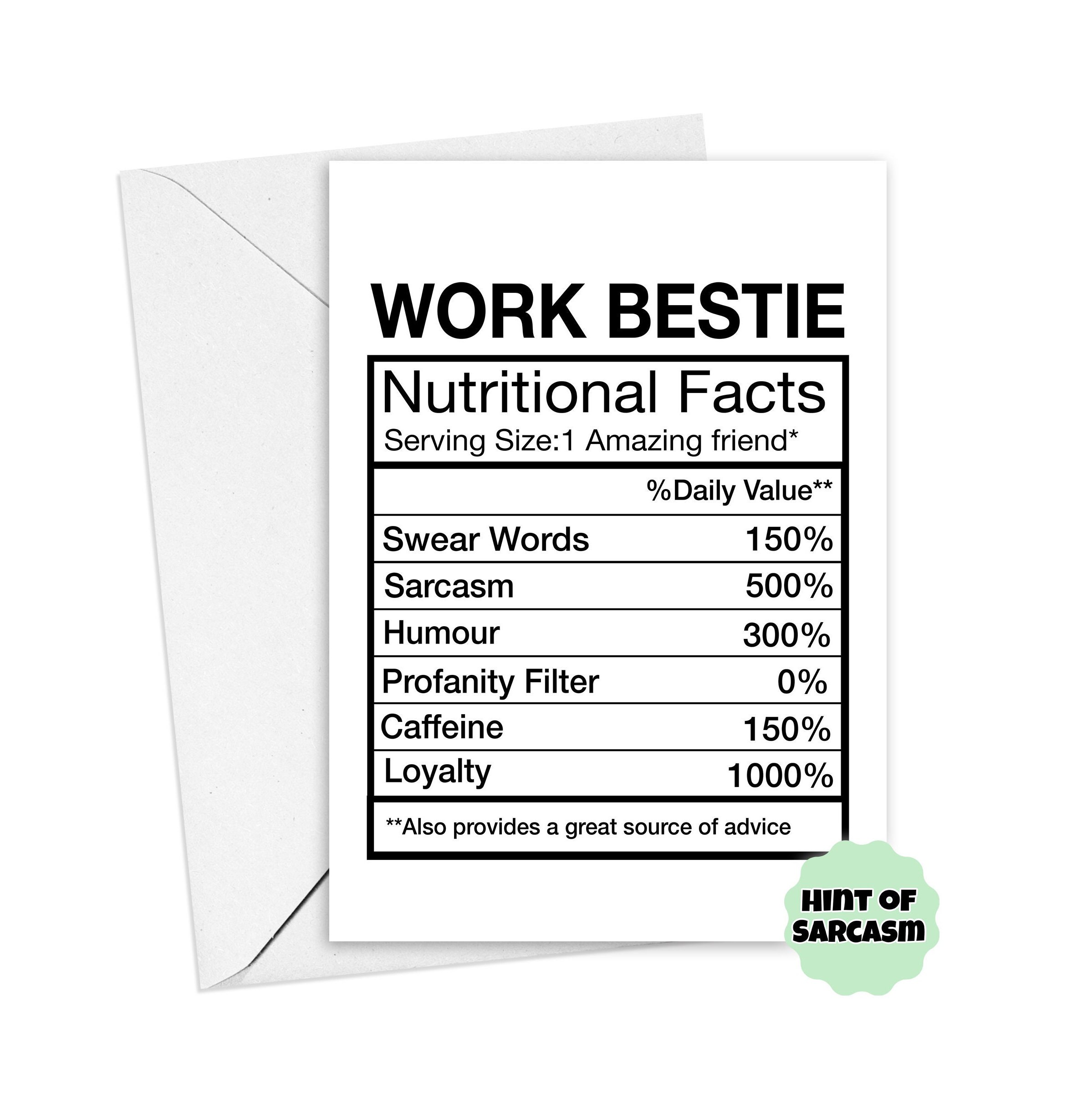 A5 Work Bestie Nutritional Facts Card Coworker Card Funny Etsy Uk