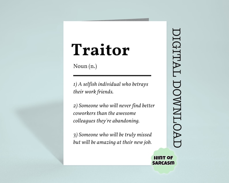 Traitor Definition Print at Home Leavingcard Digital Download - Etsy