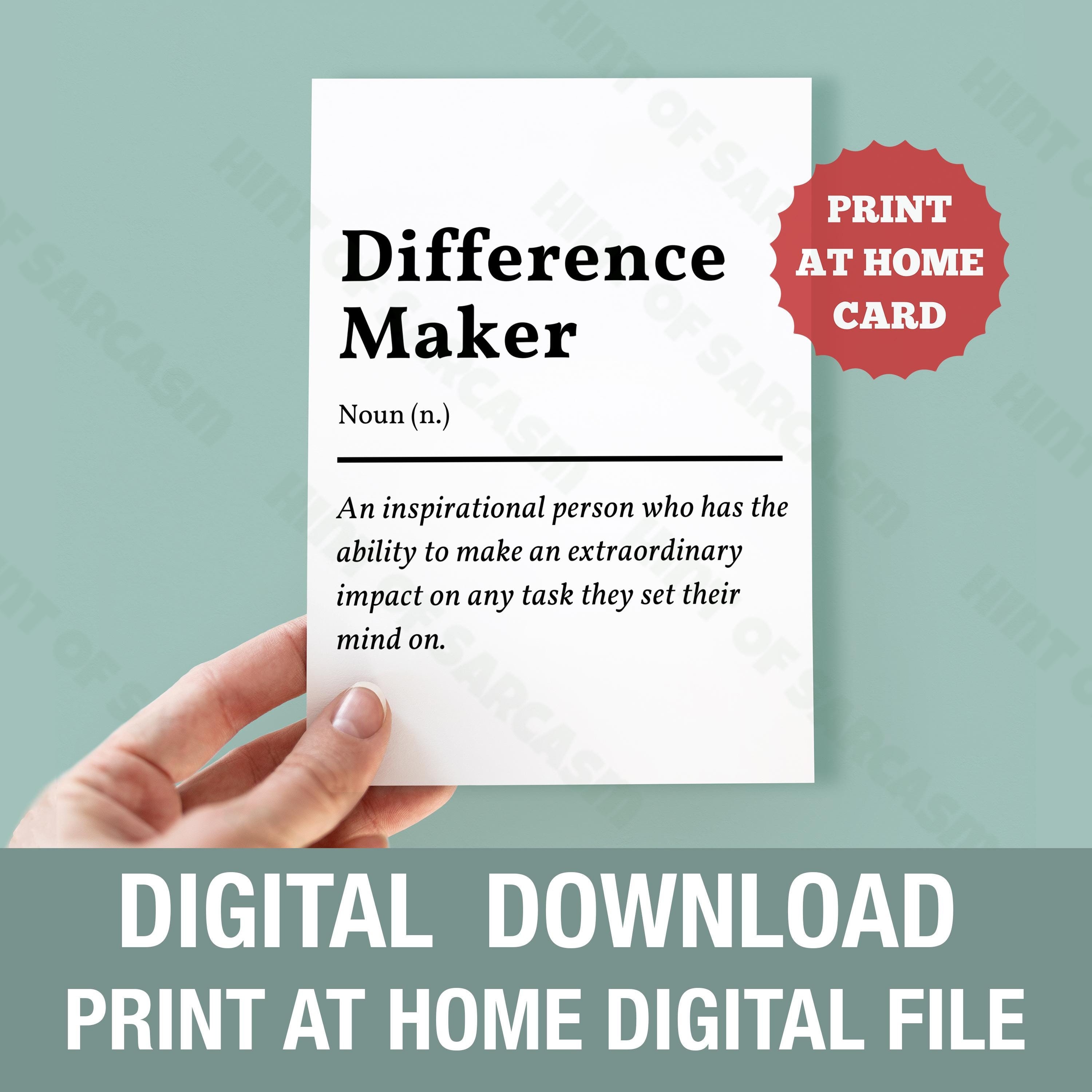 Difference Maker Definition Print at Home Digital Download Card ...