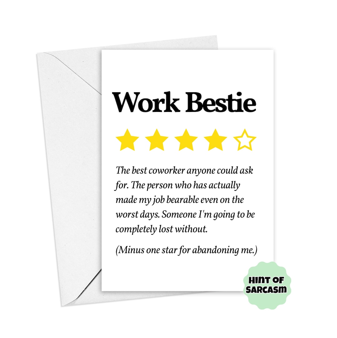 A5 Work Bestie Star Rating Leaving Card: Funny Coworker Card Coworker ...