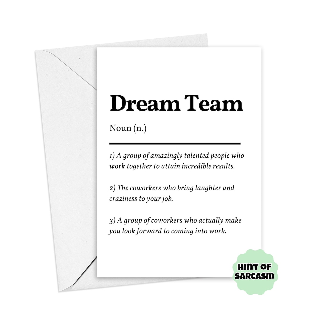A5 Dream Team Definition Card bold Font Edition Team Coworker Card ...