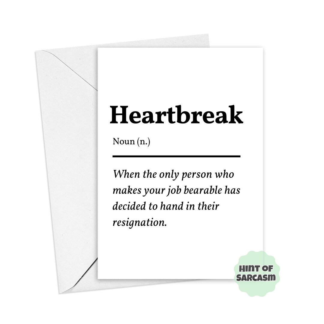 A5 Heartbreak Definition Card bold Font Edition: Funny Coworker Leaving ...