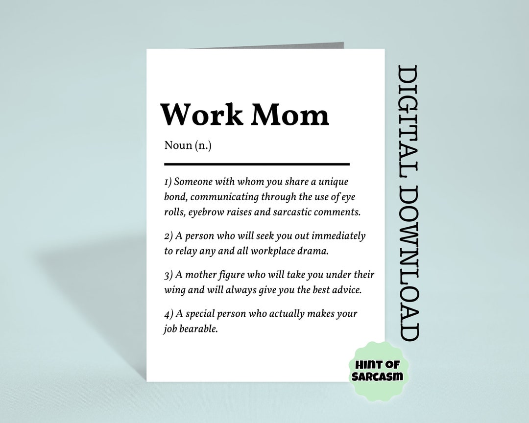 Work Mom US Spelling Definition Print at Home Card Digital Download ...