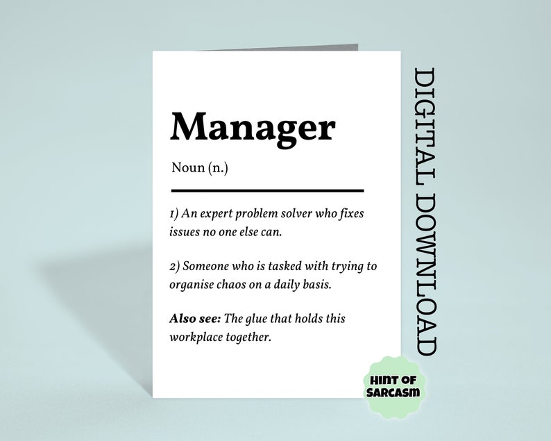 Manager Definition Print at Home Leavingcard Digital Download - Etsy