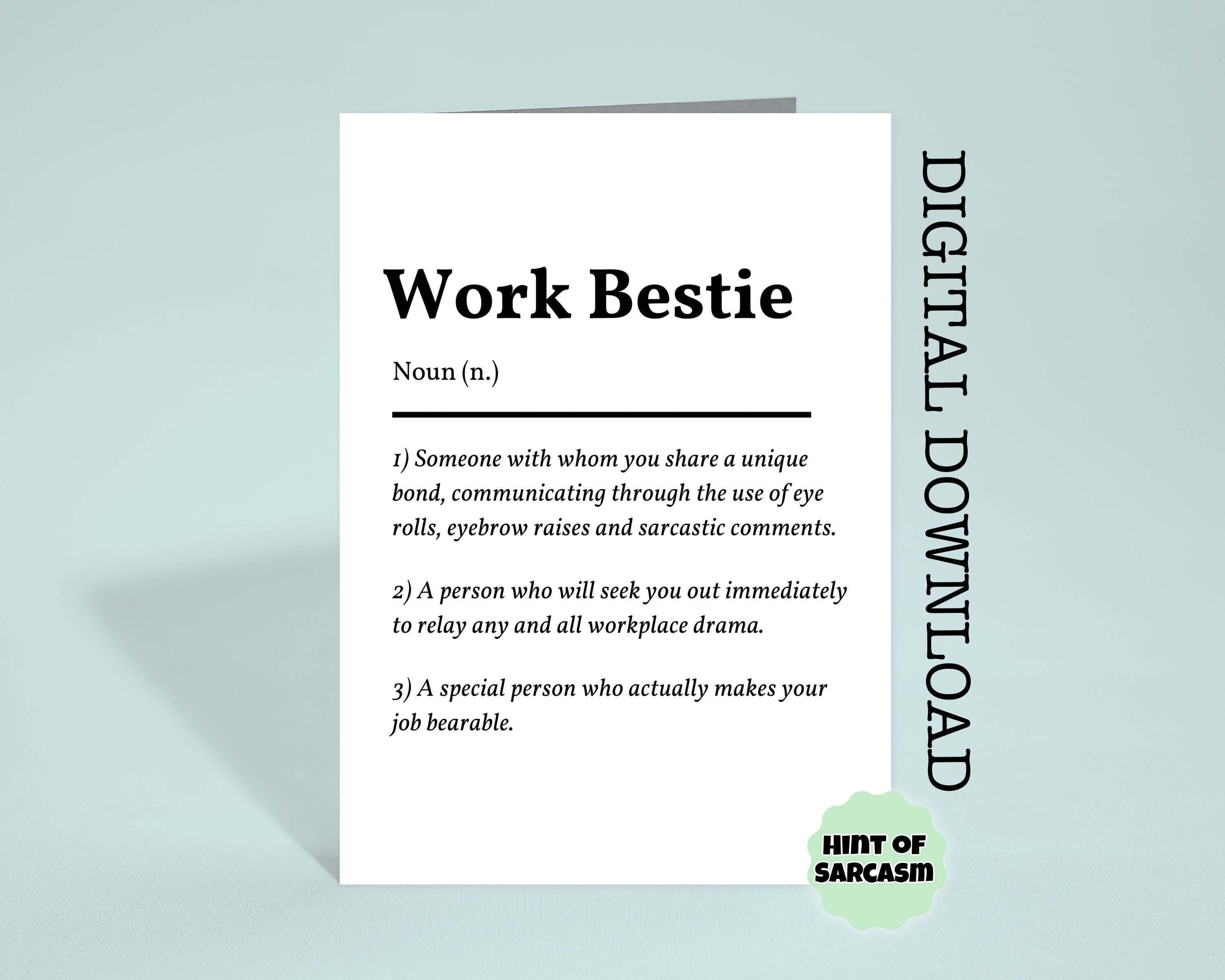 Work Bestie Print at Home Card Digital Download Print at - Etsy
